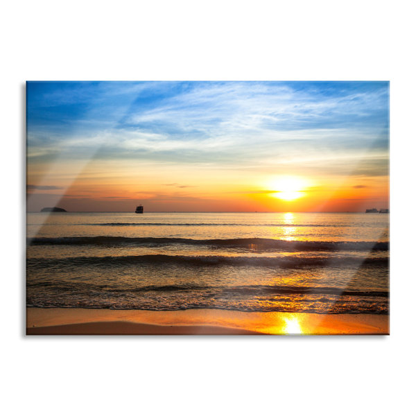 Haus am Meer Glasbild | Wandbild Auf Echtglas | Strand Sonnenuntergang Wunderschön |Inkl ...